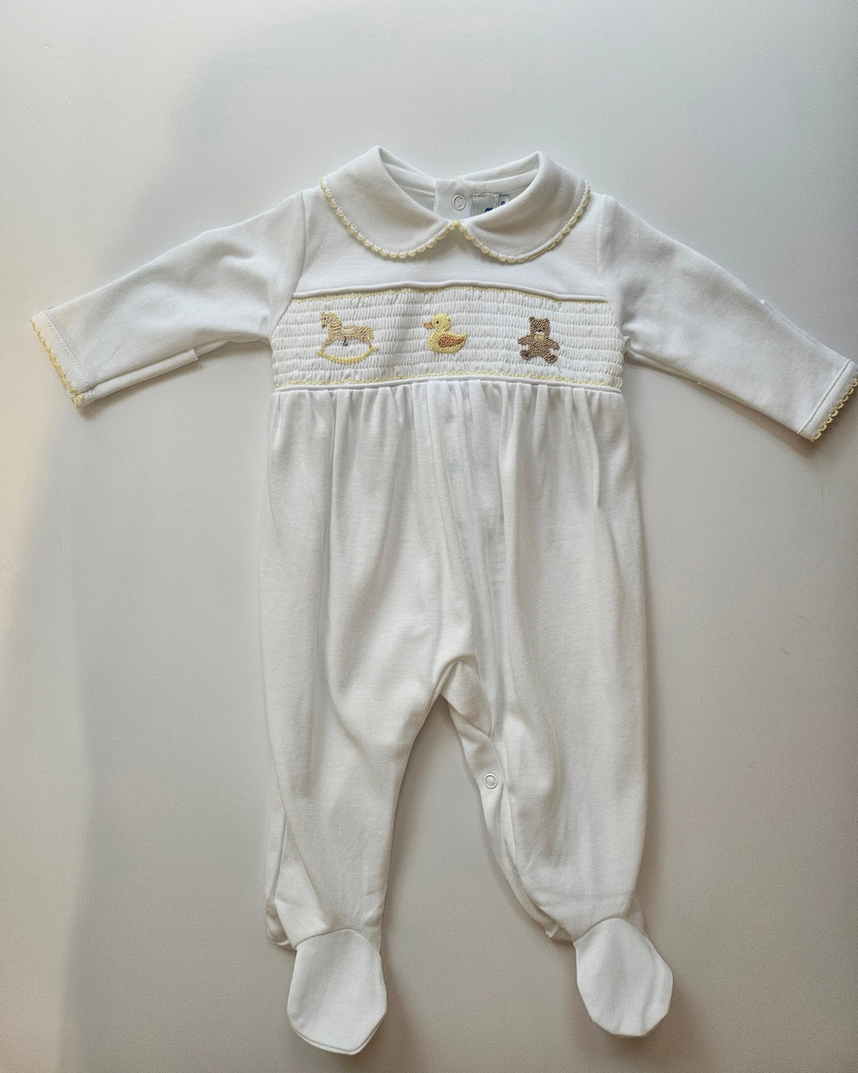 💛 The Toy Box Romper | Hand Smocked | Yellow | The Blue Zebra